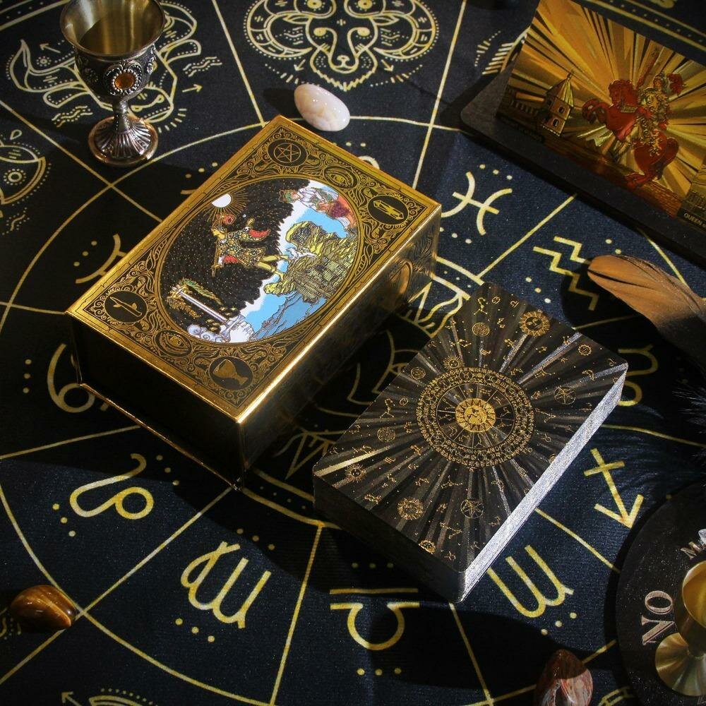 Классические панорамные карты Таро Райдера Уэйта, 78 шт. для начинающих - водонепроницаемый ПЭТ-пластик с золотой фольгой 12*7 см