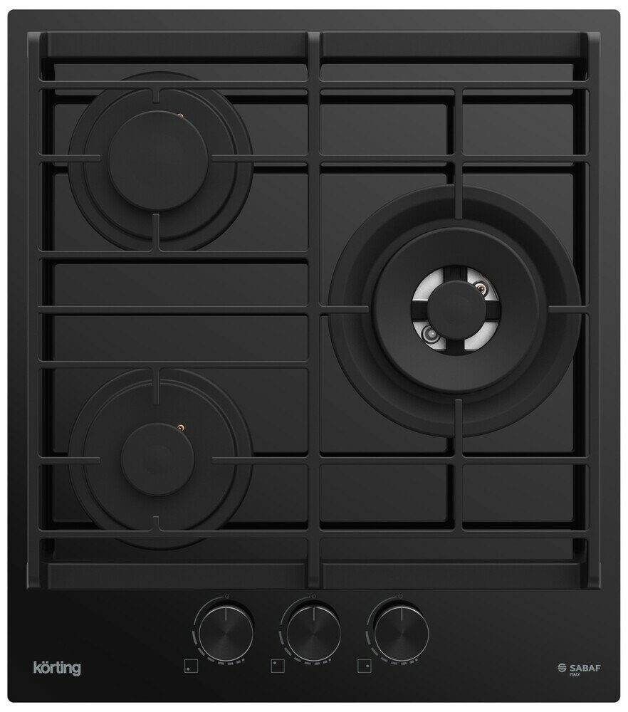Газовая поверхность Korting HGG 4955 CTN, 45 см, решетки: чугунные, черное стекло, Турция
