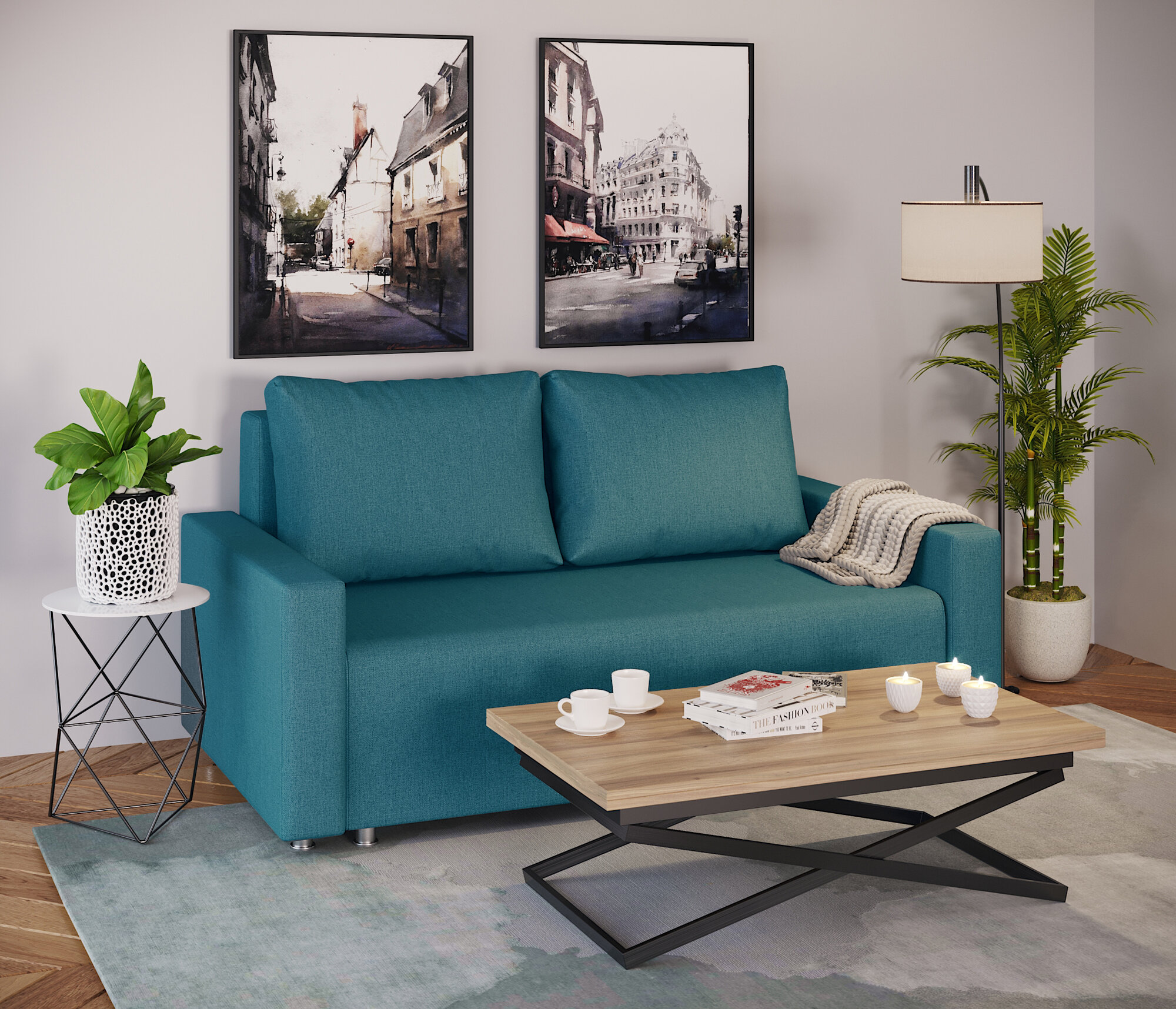 Диван Олимп, еврокнижка, рогожка саванна плюс лагун, ППУ