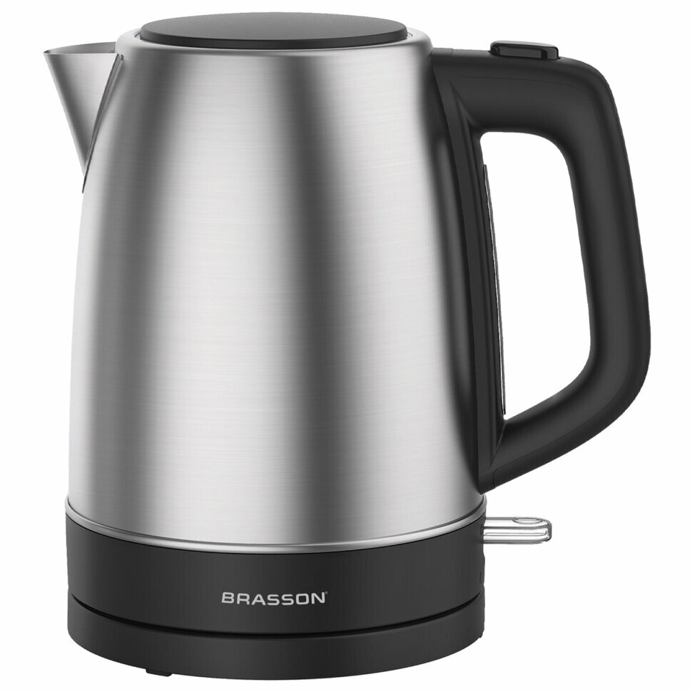 Чайник BRASSON (брассон) KT-040, 1,7 л, 2200 Вт, индикатор уровня воды, сталь, черный, 455192, 455192