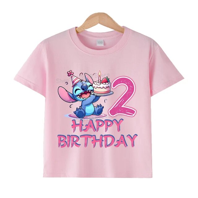 Футболка с розовым рисунком девочки Лило и Стич, детская одежда на день рождения, летние топы с короткими рукавами для малышей, милые футболки с героями мультфильмов, детская футболка, Размер:120
