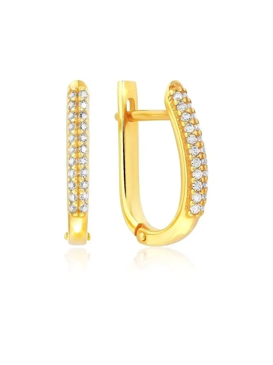 Серьги, серебро, 925 проба, золочение, фианит