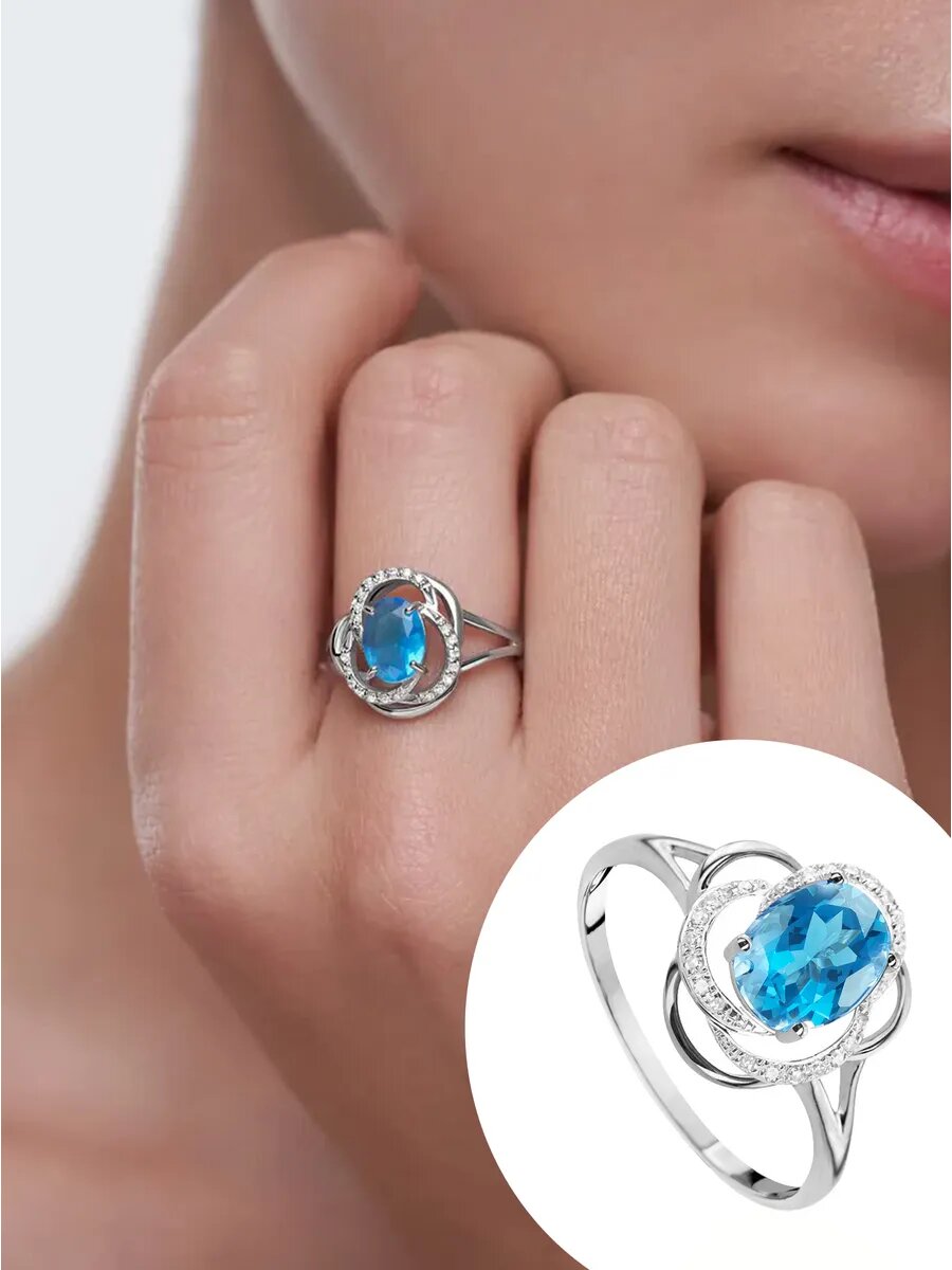 Кольцо тонкое, серебро, 925 проба, родирование, фианит