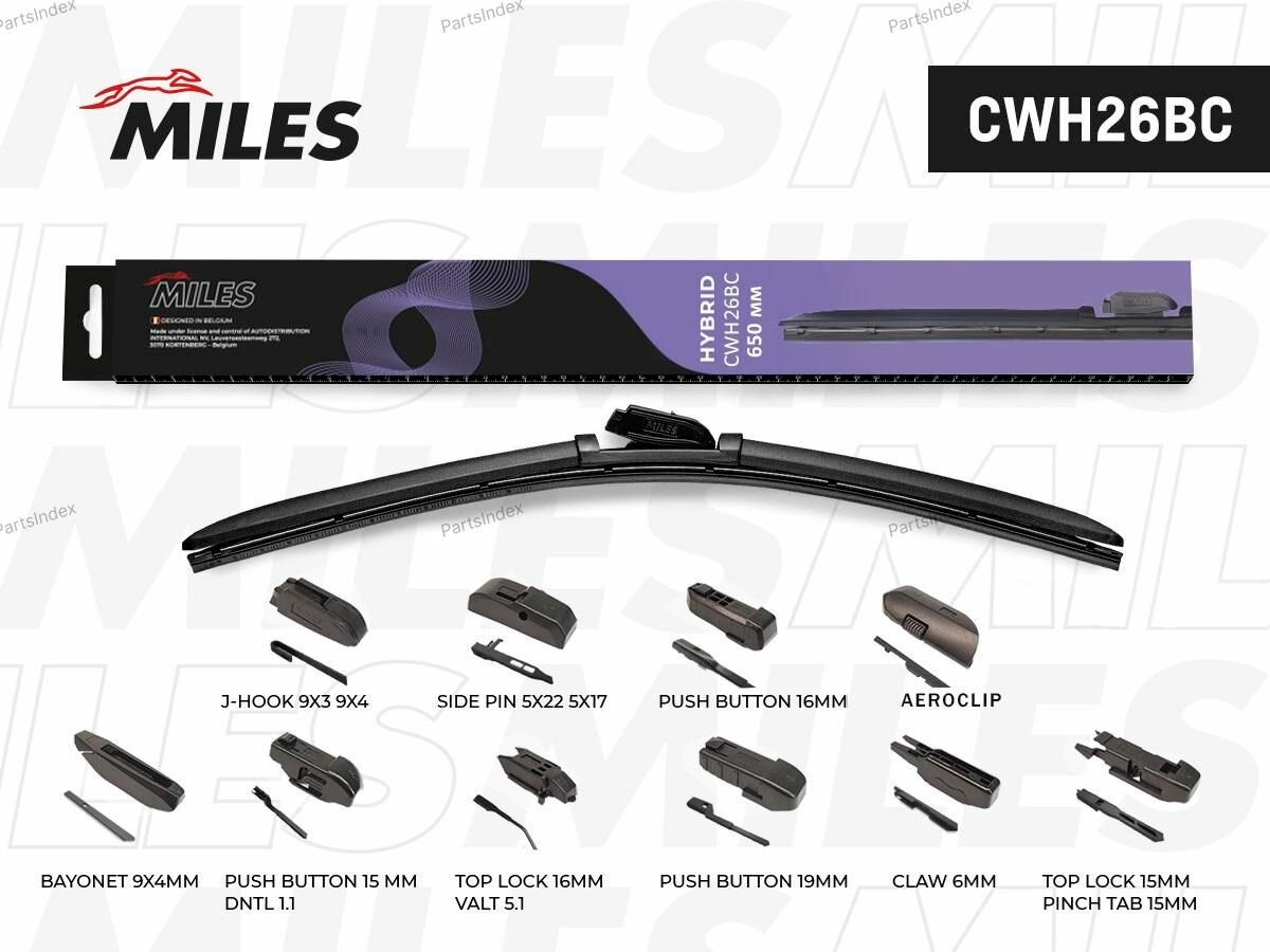 Щетка стеклоочистителя 650 мм (26) гибридная (10 адаптеров), MILES CWH26BC