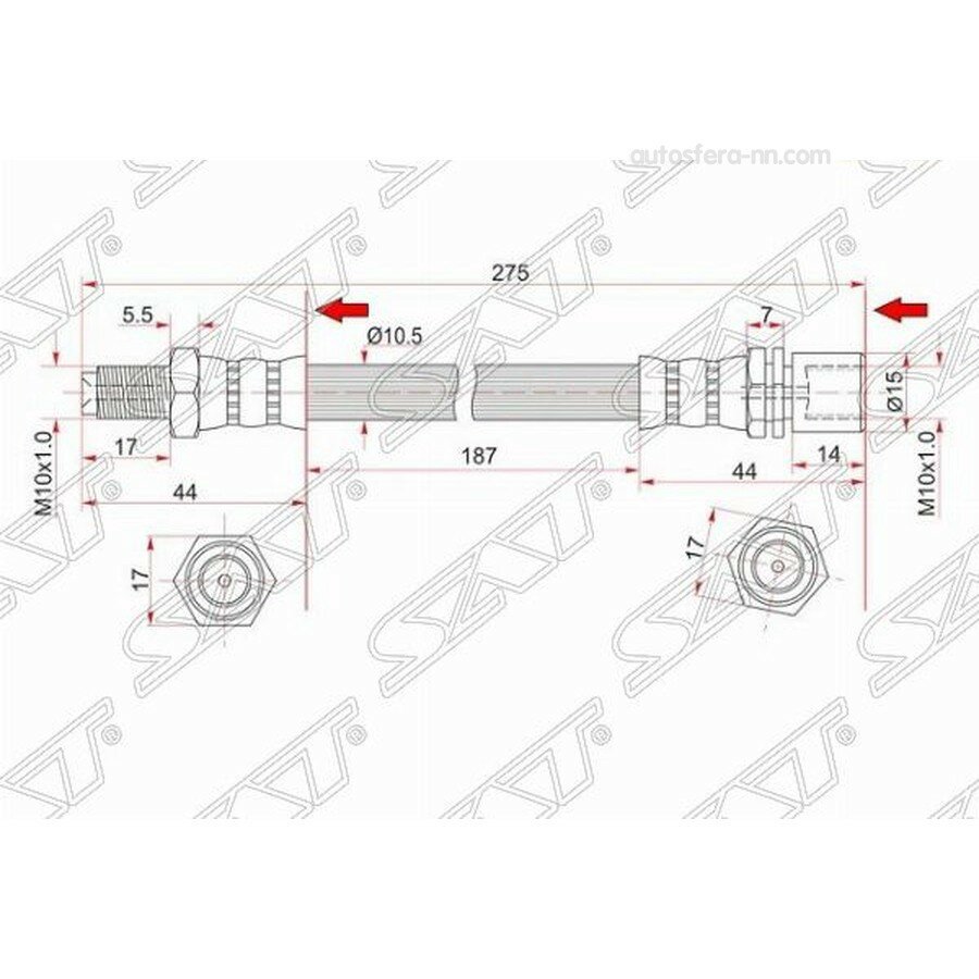 SAT ST9093101015 Шланг тормозной (Спереди) Toyota Land Cruiser 80-04 / Land Cruiser Prado (J70) 87-96