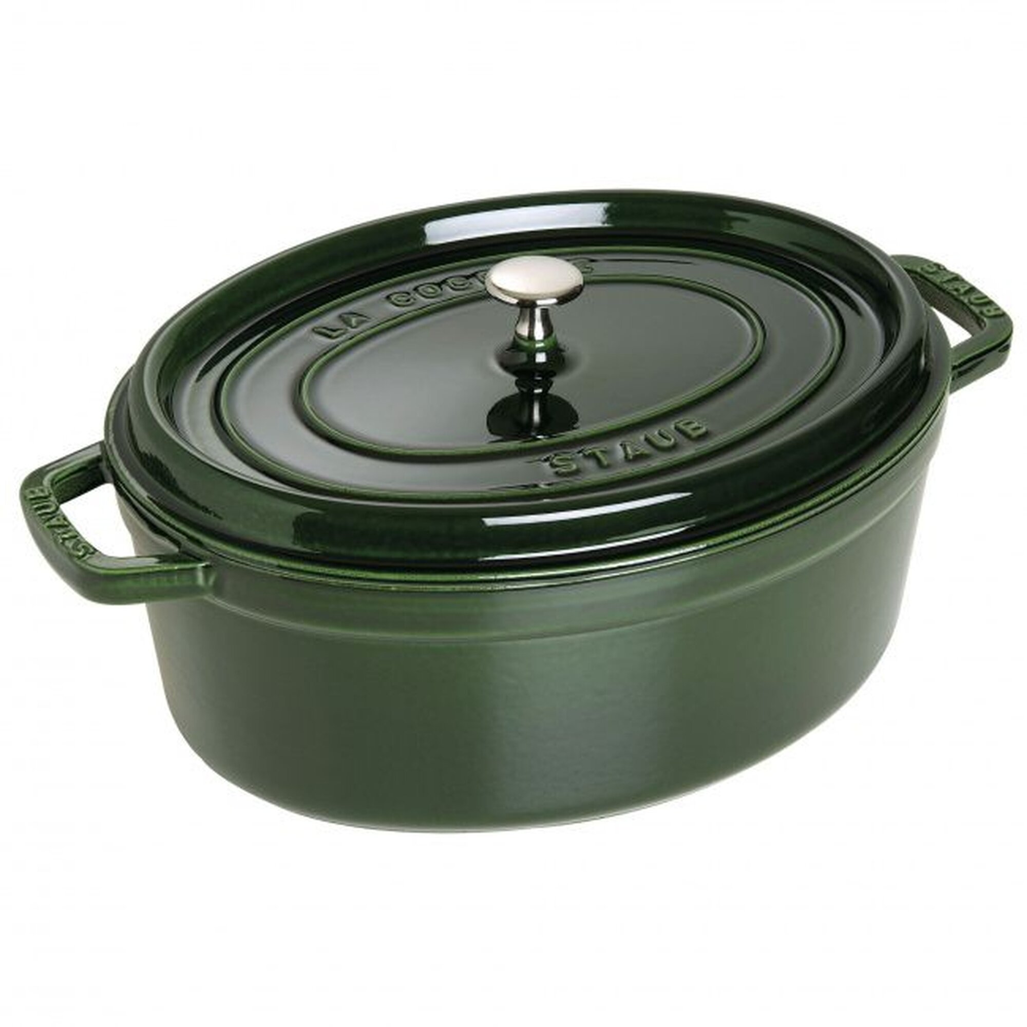 Кастрюля с крышкой STAUB Cocotte oval, чугунная, диаметр 31 см, цвет темно-зеленый, 40509-365-0