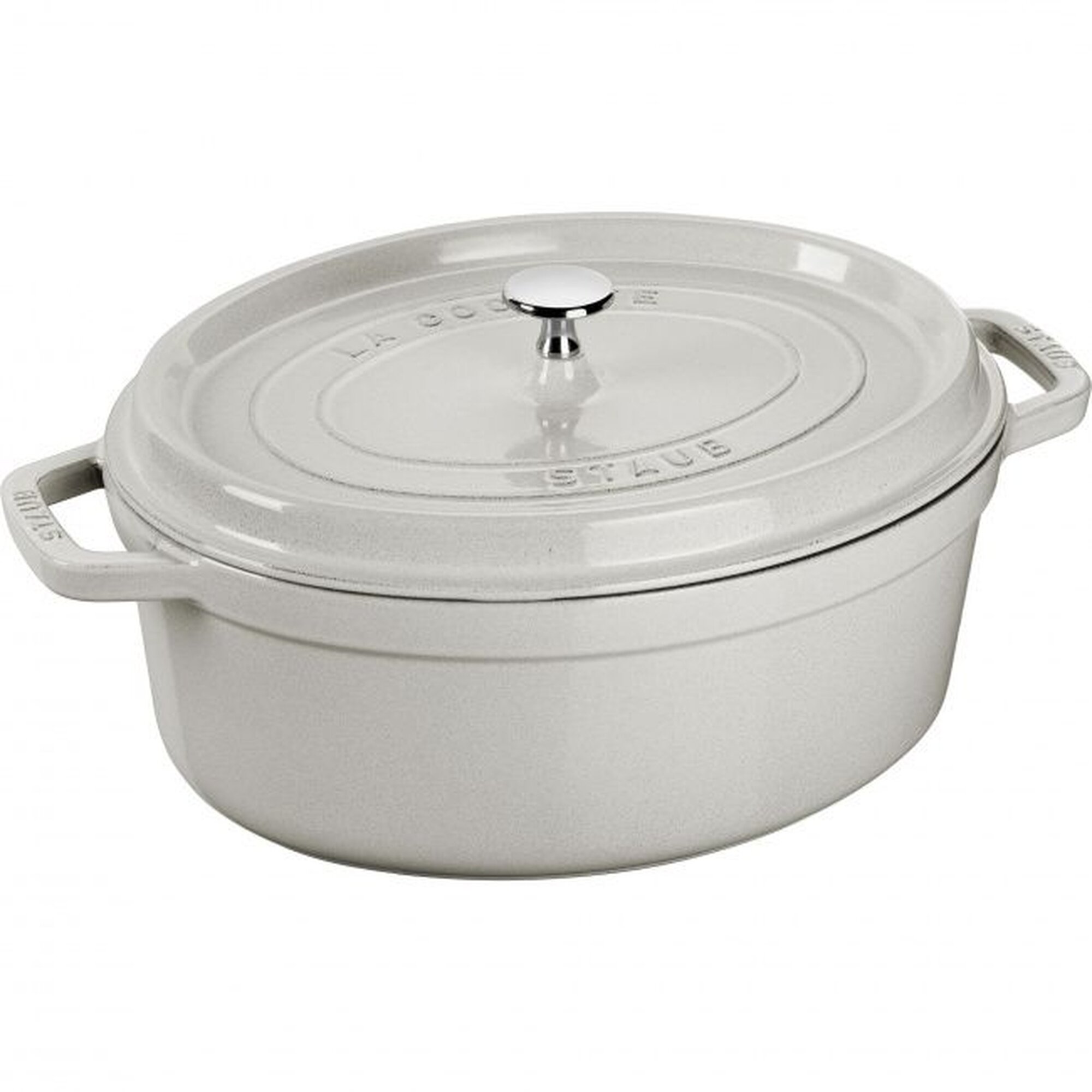 Кастрюля с крышкой овальная STAUB Cocotte, чугунная, диаметр 23 см, цвет светло-серый, 40501-421-0
