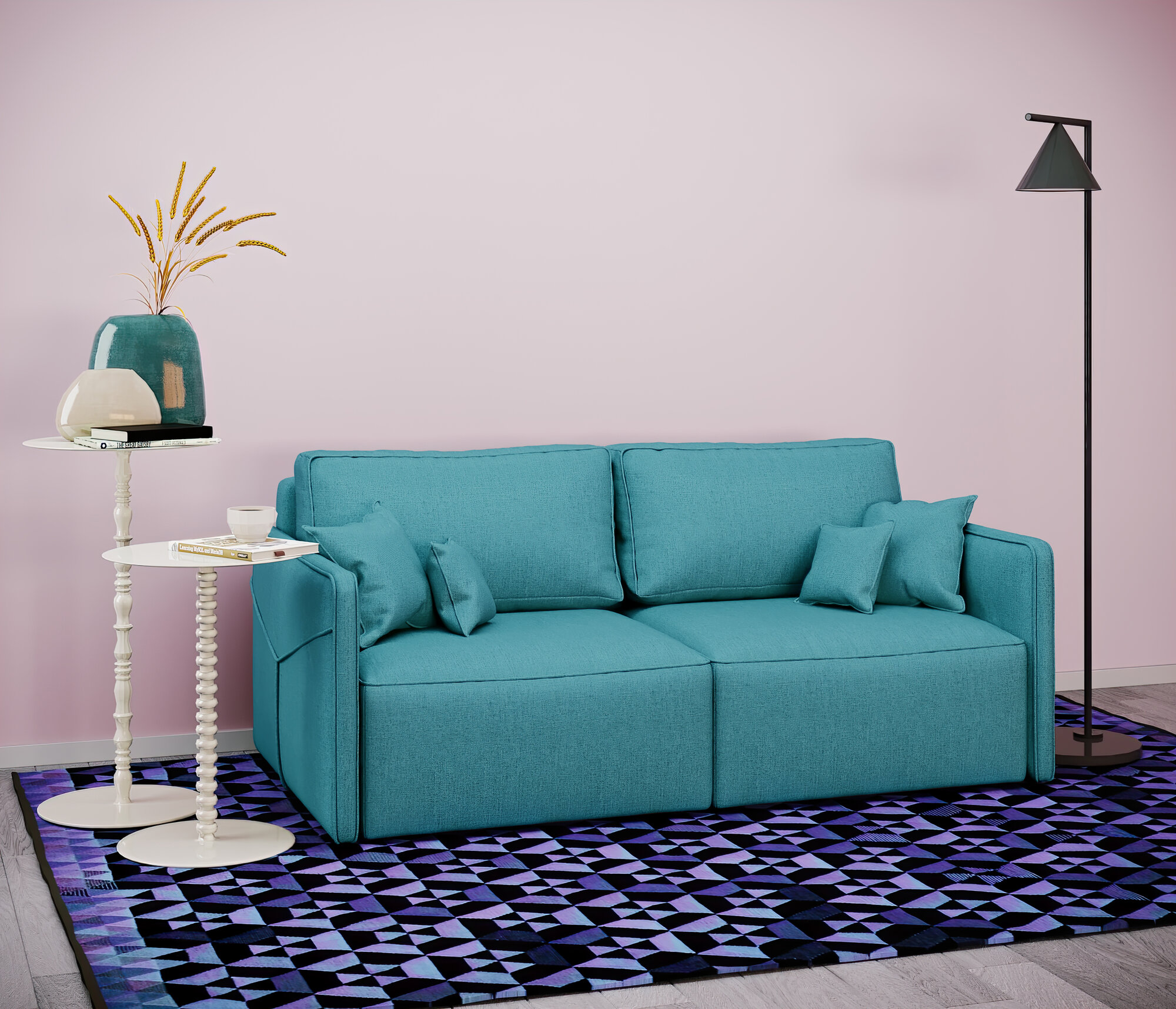 Диван прямой Кьянти, еврокнижка, рогожка саванна плюс лагун, ППУ