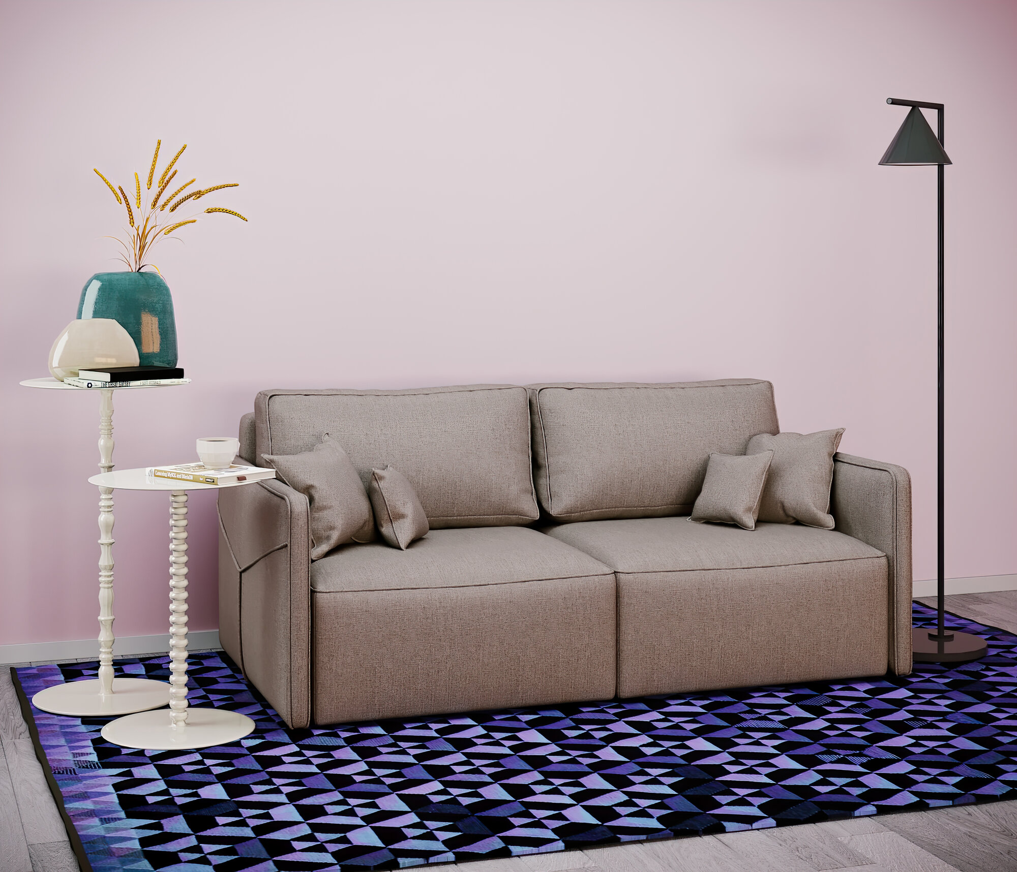 Диван прямой Кьянти, еврокнижка, рогожка саванна плюс мокка, ППУ