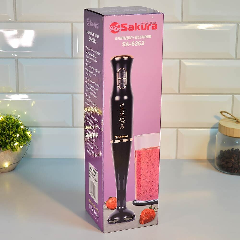 Блендер Sakura SA-6262MBK 600Вт, DC мотор, 2 скорости, стакан 0,6л