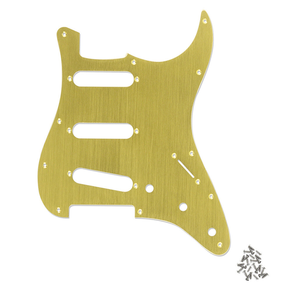 SSS 11-Hole Electric Guitar Strat Pickguard Backplate Cavity Cover for American Standard Guitar Gold, Aluminum alloy, 28.3 * 22.3 * 0.1cm, 82g, 1 Pickguard, 1 Bag of screws (About 25pcs)
