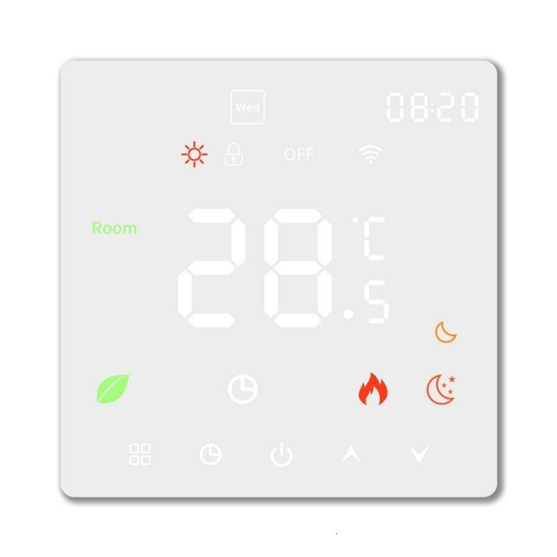 Интеллектуальный WiFi терморегулятор 16A для систем теплого пола с цифровым дисплеем и несколькими режимами, Белый - Нет Wi-Fi
