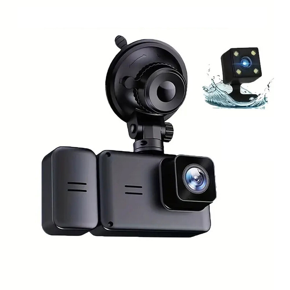 1080P Автомобильная камера DVR Dash Camera Front & Inside & Rear Camera 3-линзовый видеорегистратор экран 2 дюйма поддержка ночного видения/парковочного мониторинга/блокации при столкновении/циклической записи/реверсивного изображения черный ABS 360x820P