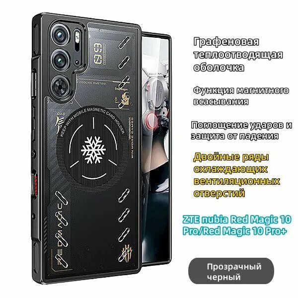 Подходит для ZTE nubia Red Magic 10 Pro/Red Magic 10 Pro+/прозрачный ПК с графеновым охлаждением/магнитное всасывание/простой и модный защитный чехол от падения (футляр для киберспортивных игр)