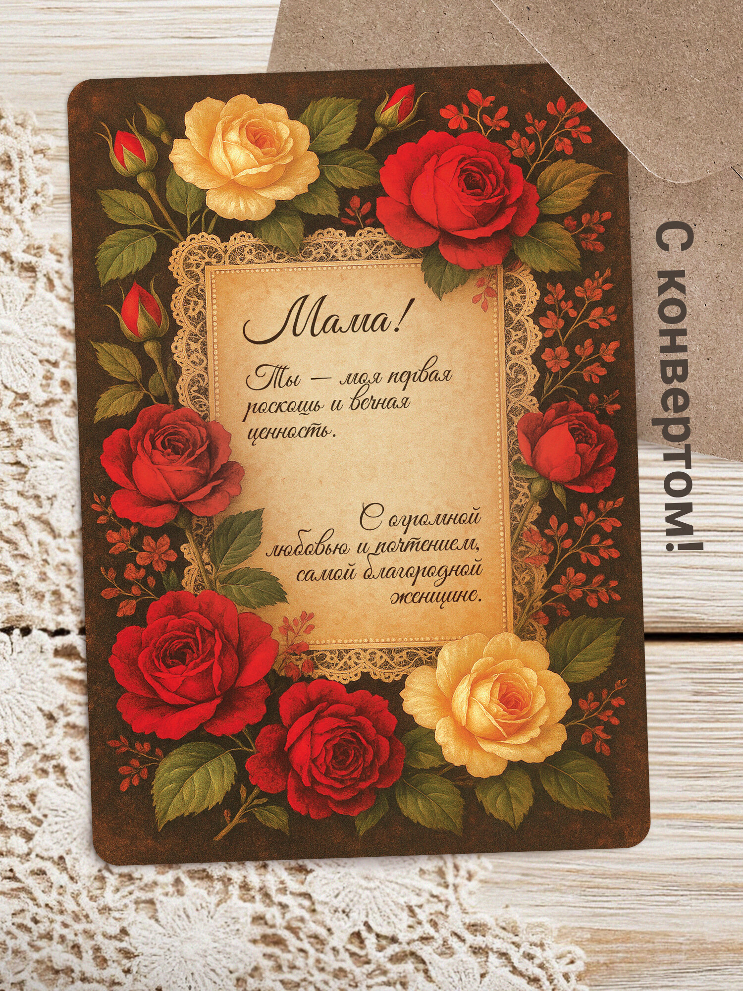 Авторская открытка для мамы «Вечная ценность» • На День Рождения или День Матери • Конверт в комплекте