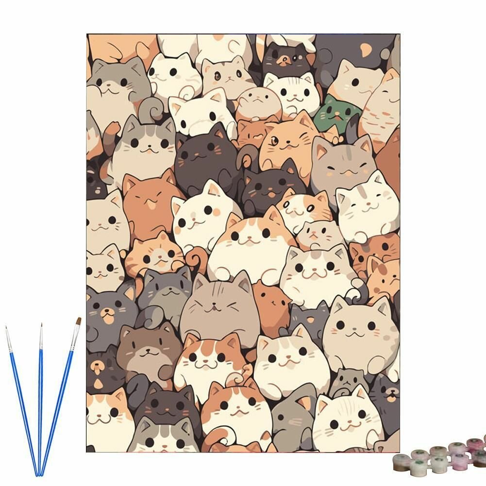 Набор для рисования по номерам Котики-мурлыки (DIY цифровая картина, раскраска для взрослых и детей, подарок)