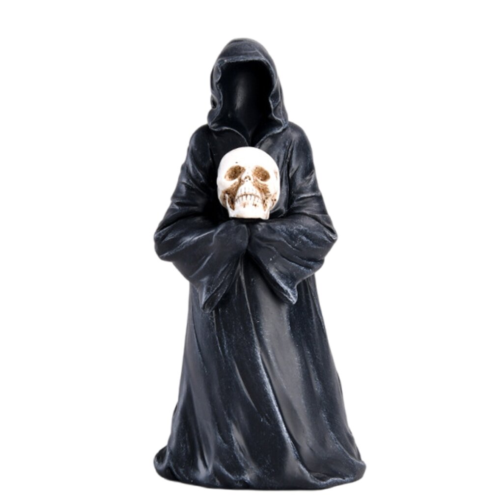 Статуя призрака с черепом в готическом черном плаще для украшения стола и полки на Хэллоуин
