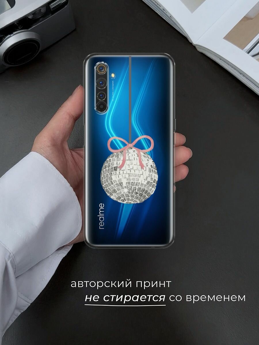 Чехол на Realme 6 Pro / Реалми 6 Про с принтом Новогодний диско шар, прозрачный — фото 1