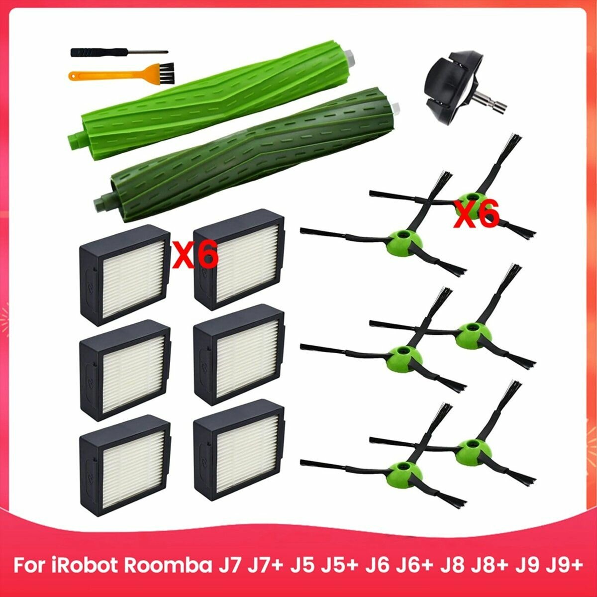 Комплект аксессуаров для пылесоса IRobot Roomba J7 J7+ J5 J5+ J6 J6+ J8 J8+ J9 J9+ Резиновые боковые щётки Фильтры HEPA