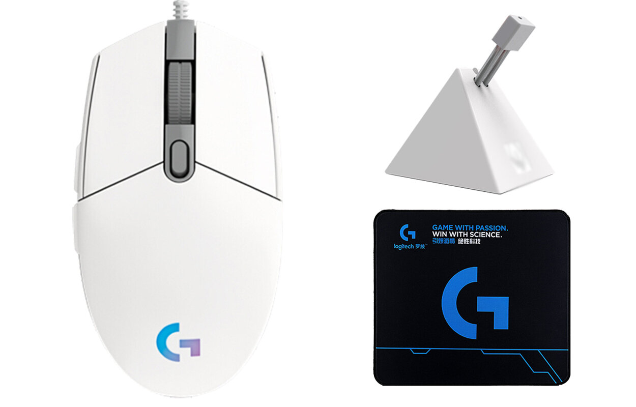 Игровая мышь Logitech G102, белая, 8000 DPI, лёгкая, RGB Flow световой эффект, в комплекте коврик и клипса