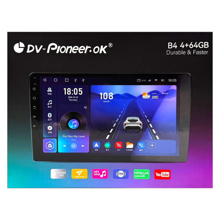 Автомагнитола DV-Pioneer ok B4 2Din, 9"Андроид, 4 ядра, 4/64 Гб