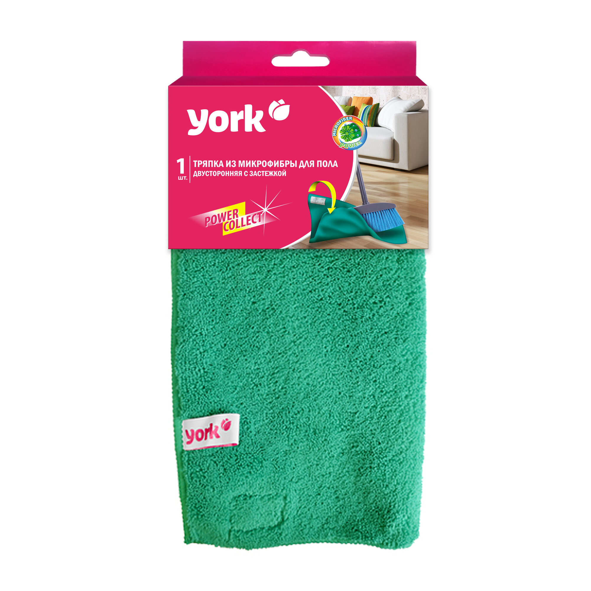 Салфетка из микрофибры для пола двусторонняя с застежкой YORK (50х60 см)
