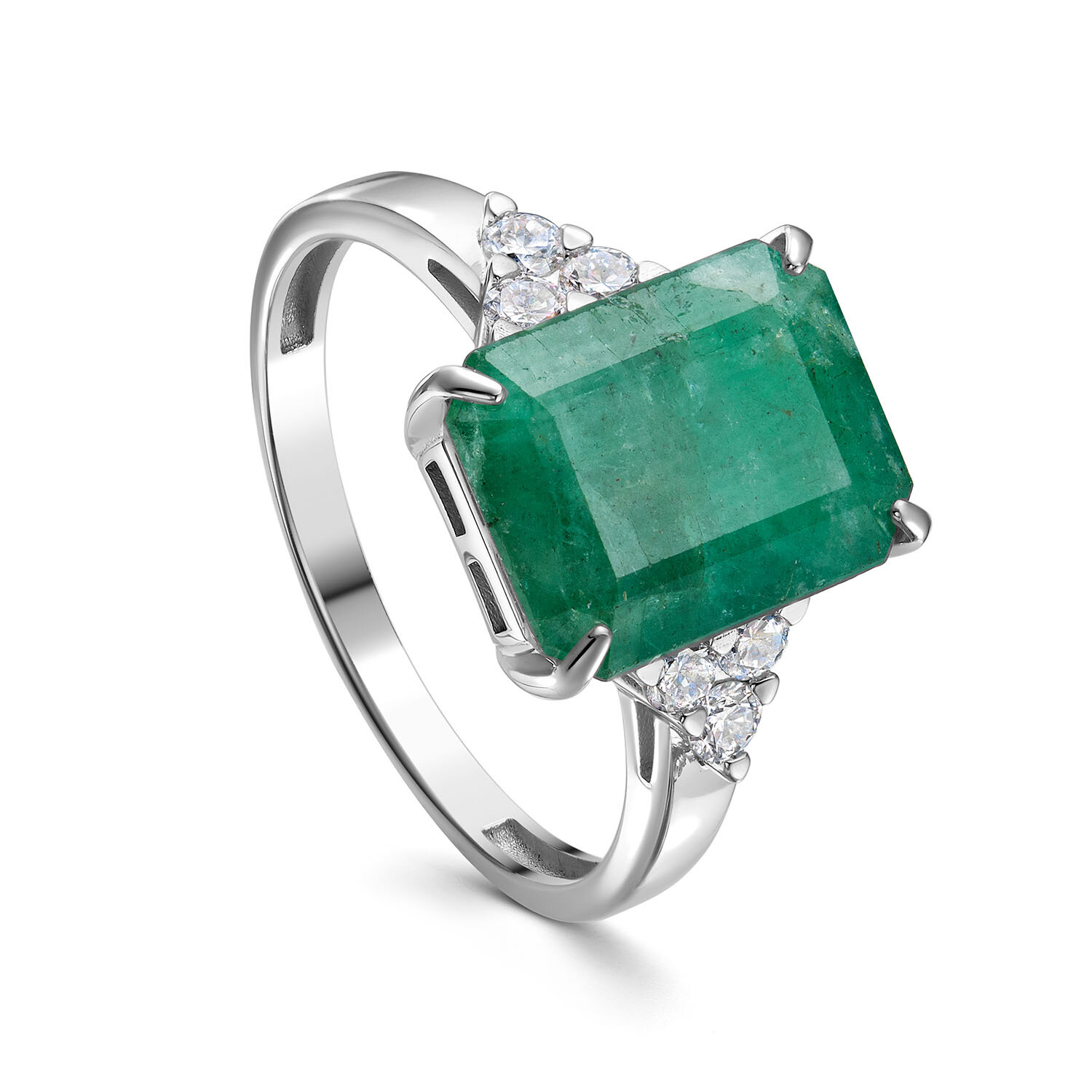 Кольцо JEWELIN, белое золото, 585 проба, бриллиант, изумруд