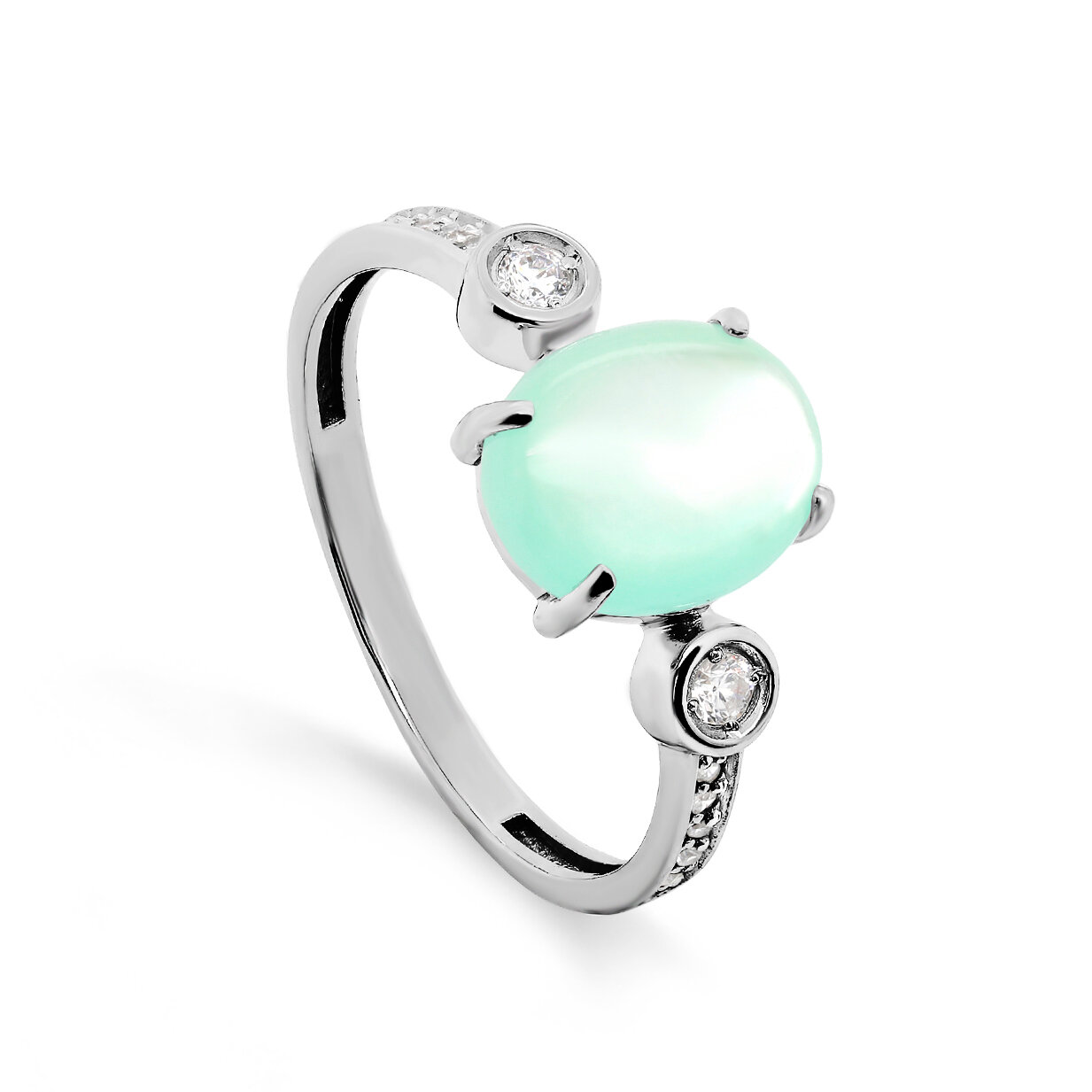 Кольцо, серебро, 925 проба, фианит, перламутр