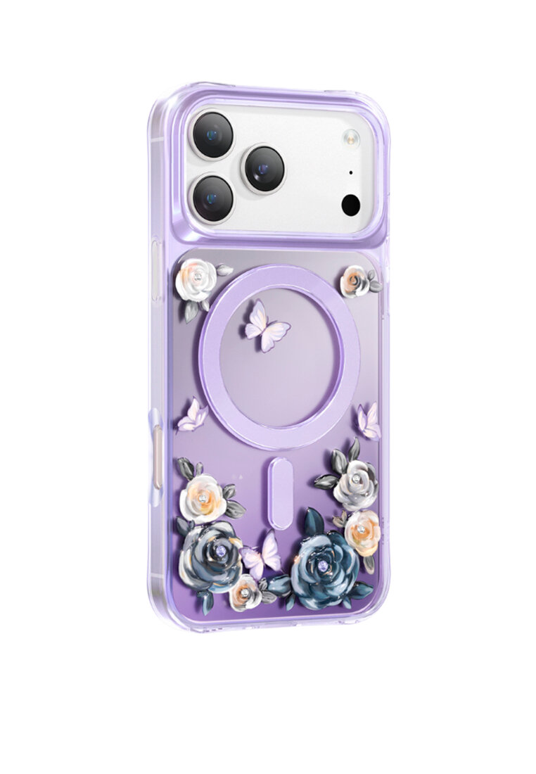 Чехол iPhone 17 Pro Max KEEPHONE RoseLand MagSafe Австрийские кристаллы и 3D-роза, Магниты N52 покрытие IML - Фиолетовый