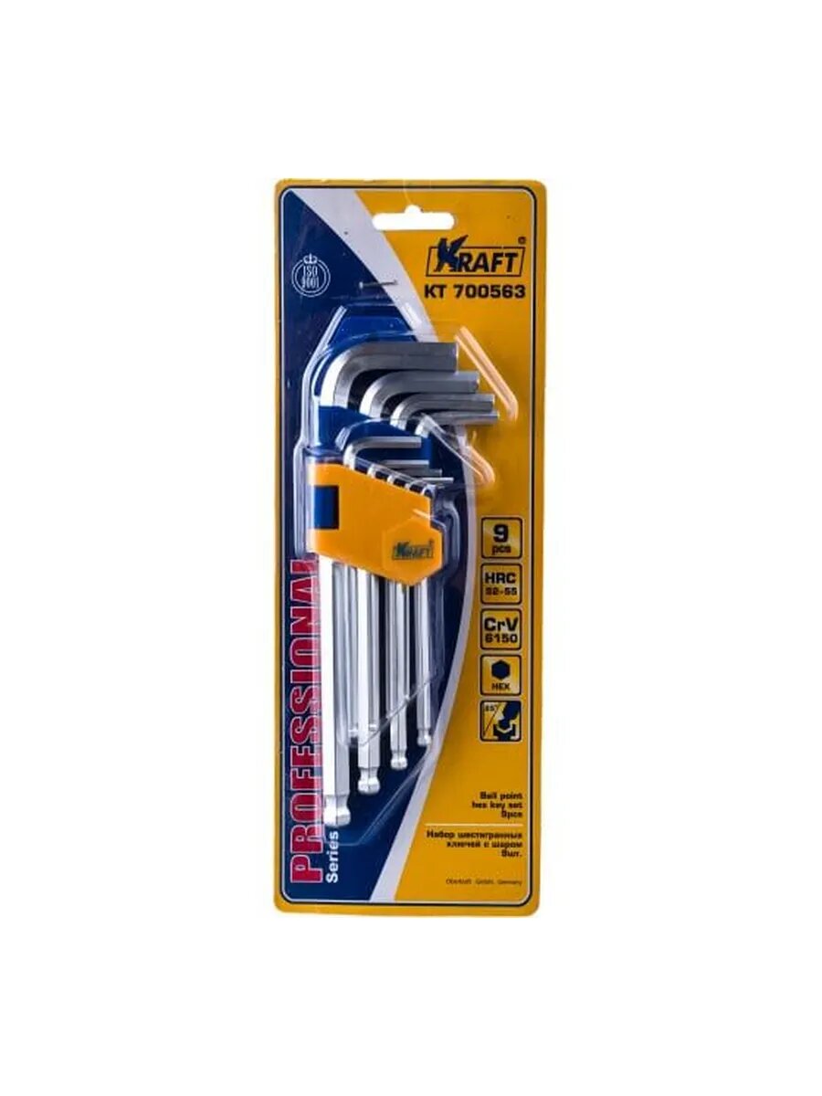 Ключи имбусовые шестигранные с шаром, 9шт Kraft KT 700563