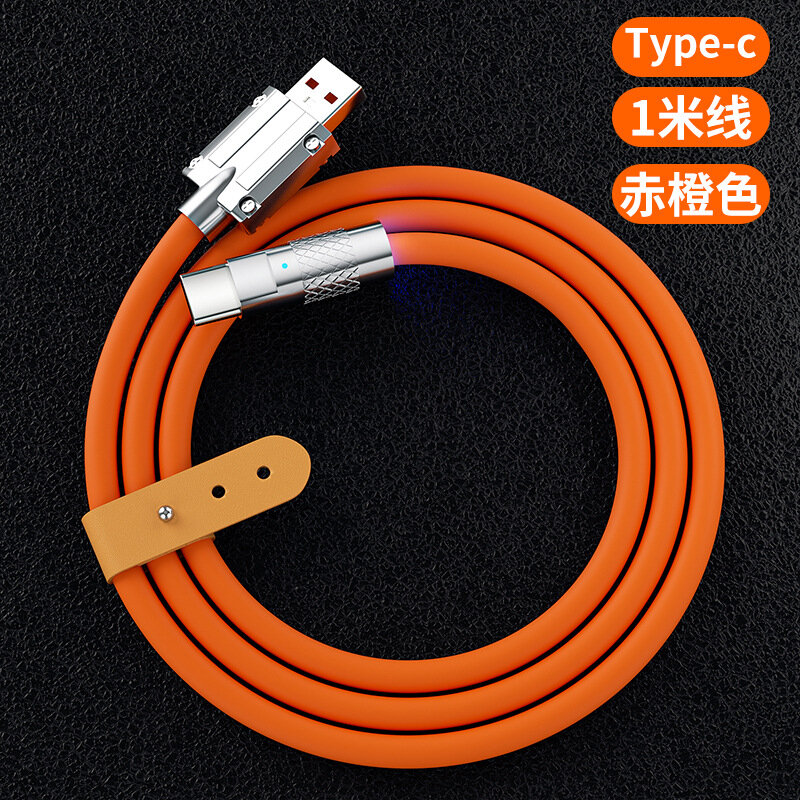 Кабель для зарядки 1 м Type-C с плоской круглой формой, оранжевый цвет - одиночный кабель для устройств Android