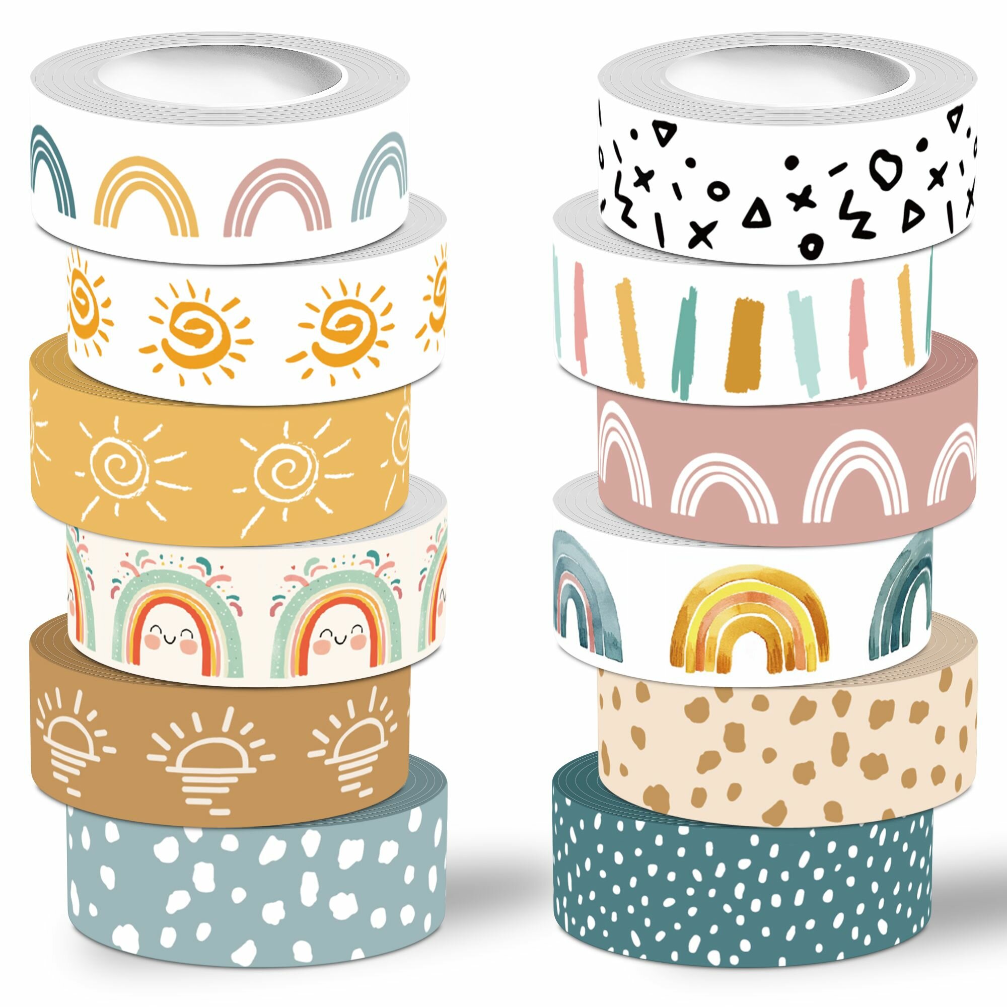 Набор 12 рулонов декоративной ленты васи в стиле бохо, радужная дизайнерская лента 15 мм x 3 м для скрапбукинга, журналов, подарочной упаковки и креативного декора
