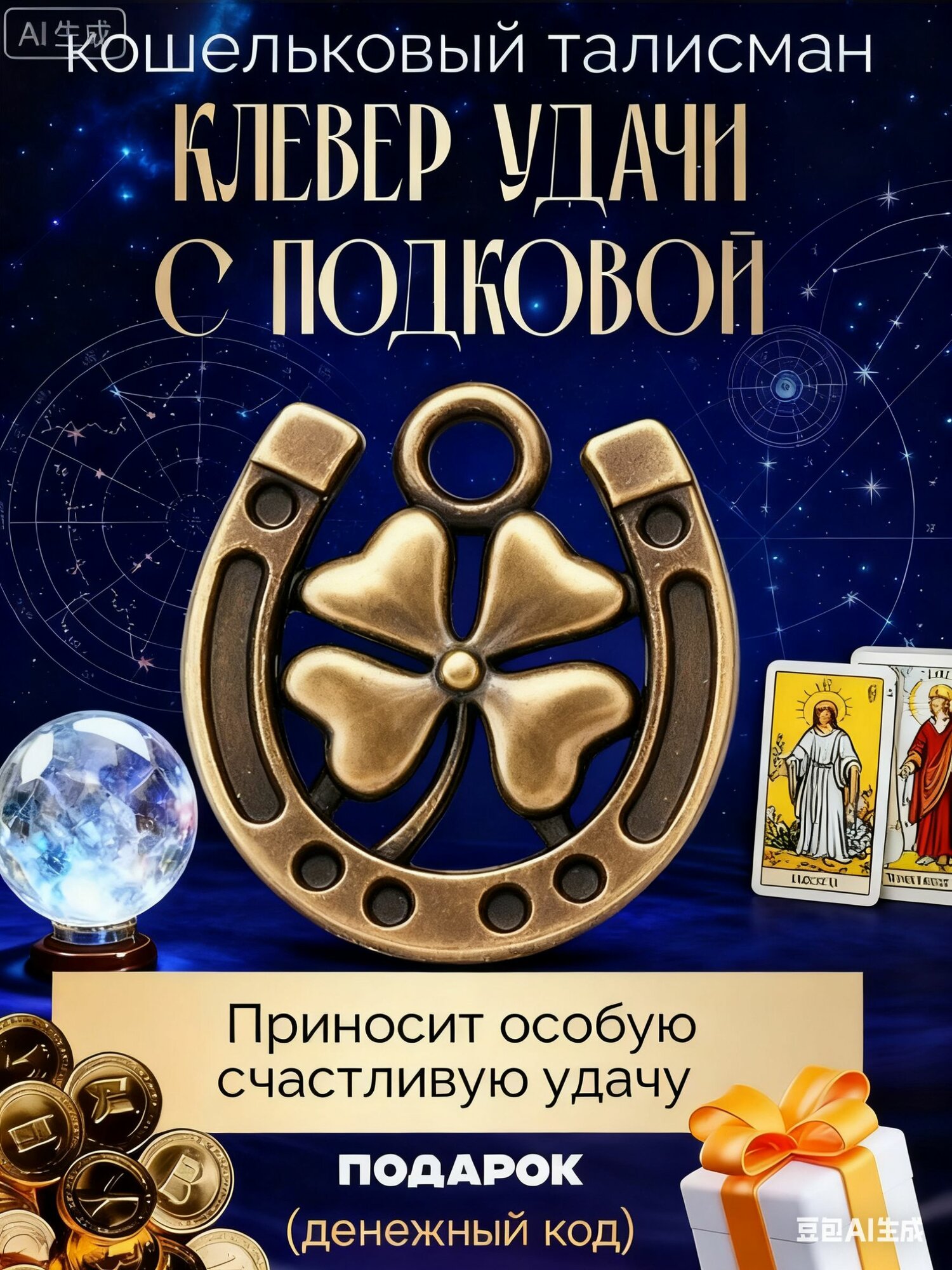 Кошельковый талисман Клевер Удачи с Подковой, легкий водонепроницаемый амулет с гравировкой и регулируемым шнурком для ношения на сумке, шее или запястье персональный оберег для семьи