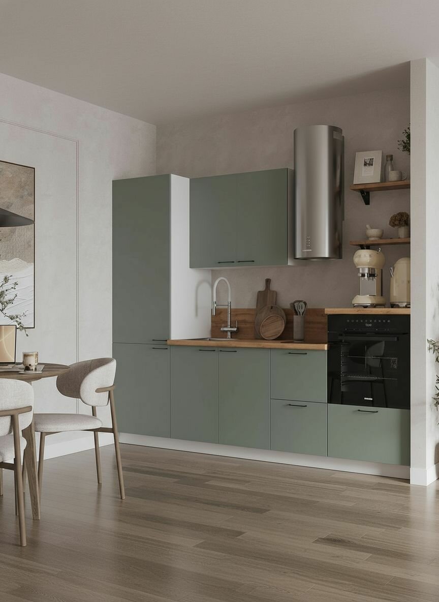 ARNIKA Кухонный гарнитур со столешницей Лизет 2,55м, цвет олива зеленый, фасад Эмаль