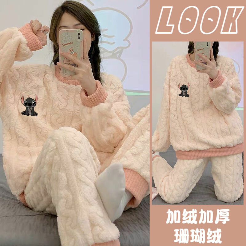 Пижама женская зимняя кораллового флиса утолщенная молодежная осенне-зимняя милая фланелевая домашняя одежда костюм, weight,67.5-80kg