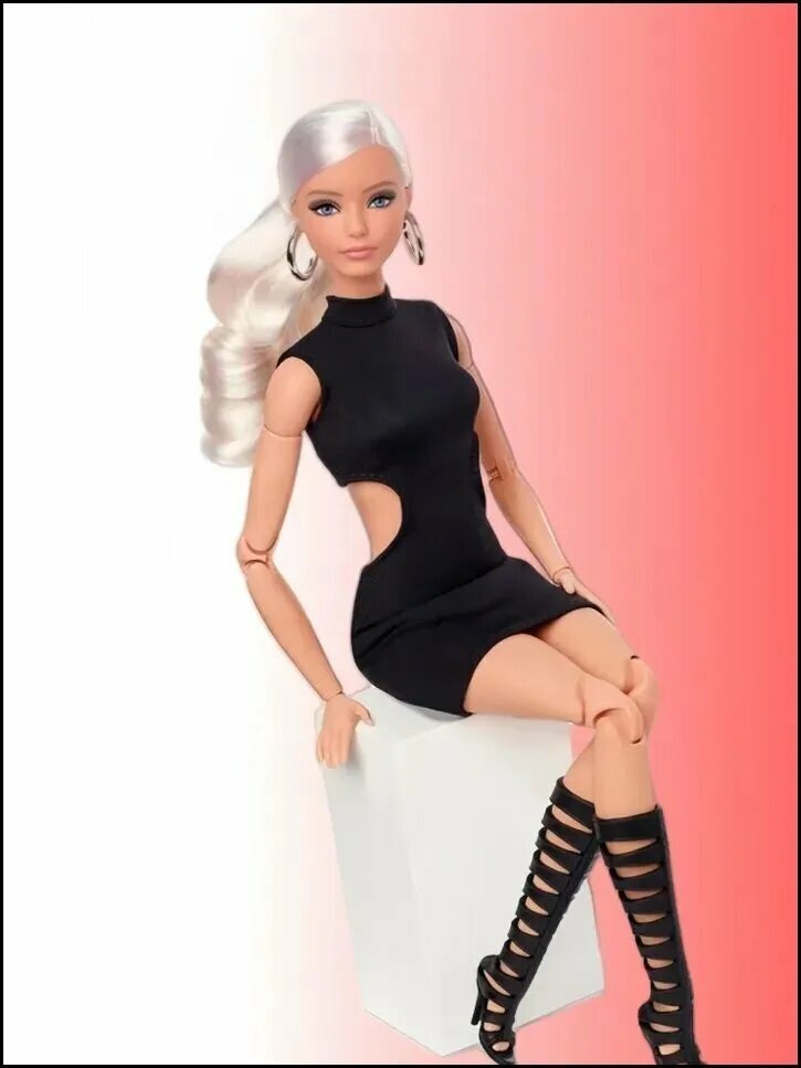 Кукла Barbie Basics, знаковая коллекция, светловолосая в черном платье и гладиаторских сапогах, JBH71