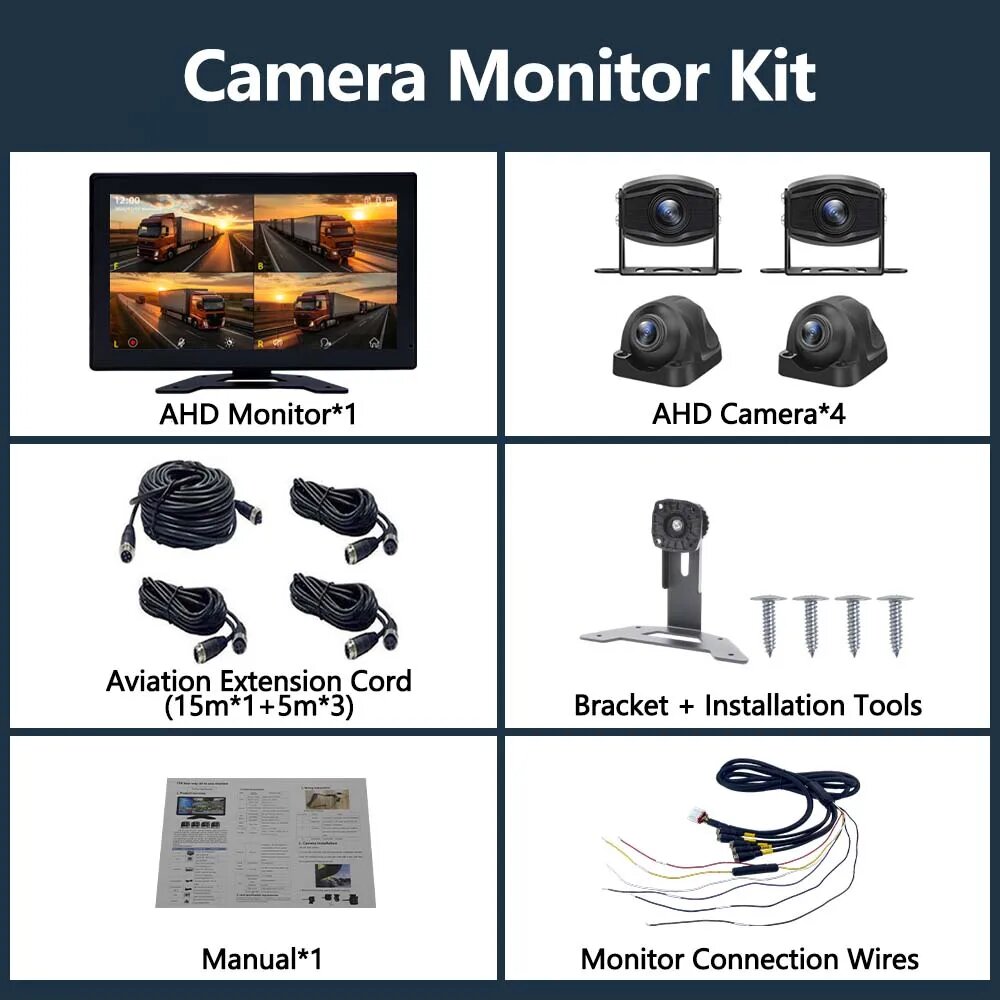 Система мониторинга AHD грузового прицепа с сенсорным экраном 10,1 дюйма Camera Monitor Kit