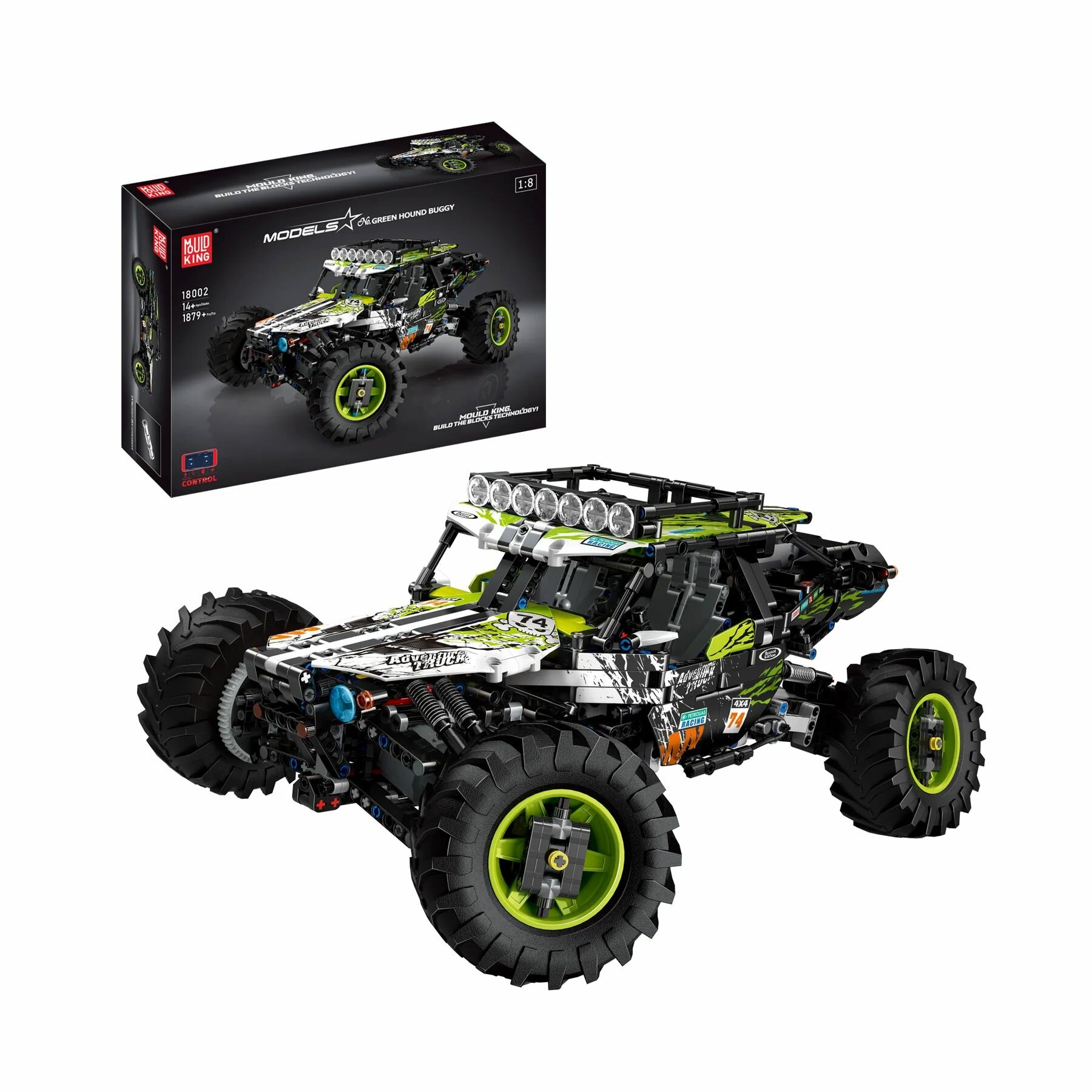 Конструктор Mould King 18002 "Зеленый багги 4WD с ДУ", 1879 деталей
