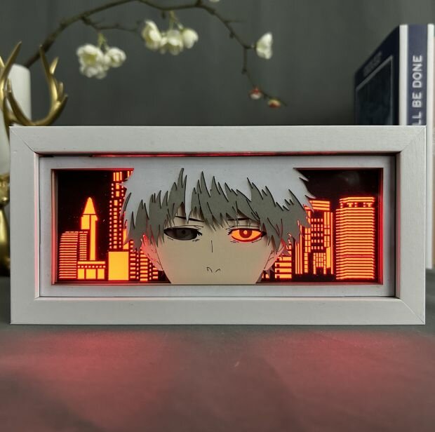 Аниме ночник Токийский гуль(Tokyo Ghoul) Кен Канеки RGB. Экологически чистая деревянная рамка для фотографий
