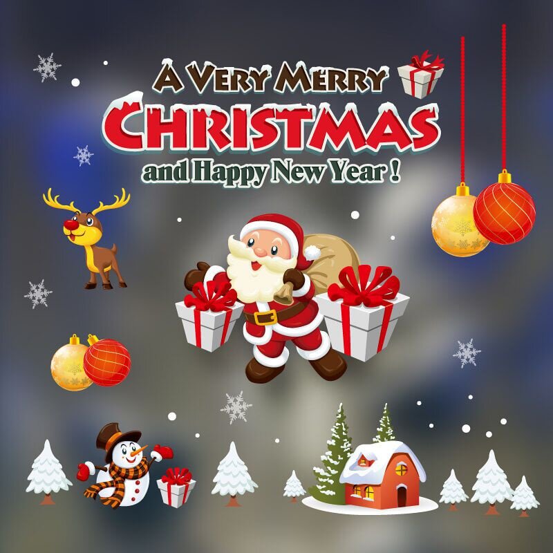 Наклейка на окно merry christmas window wall sticker decals elegant holiday designs for easy home decoration, style3
