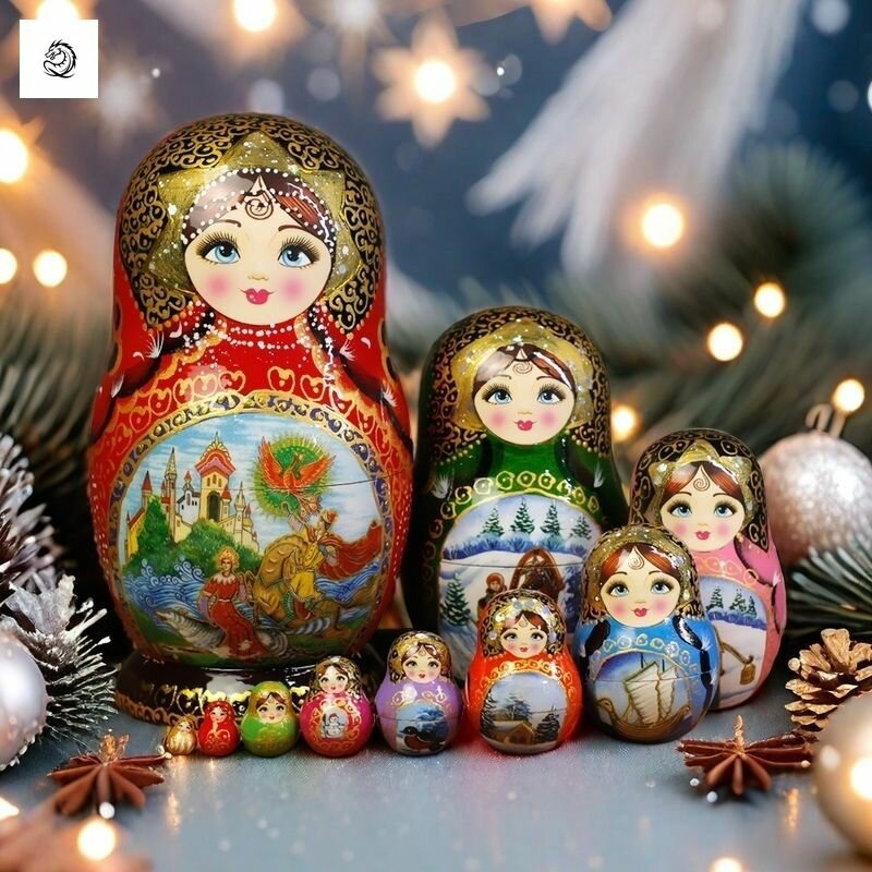 Матрёшка расписная 10-местная, ручная работа, липа, красная, высота 20 см, традиционный сувенир