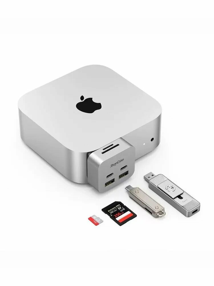 Док-станция расширения RayCue MiniPack для Mac mini M4, 6-портовый концентратор USB-C с двумя адаптерами 10 Гбит/с, высокоскоростная передача данных