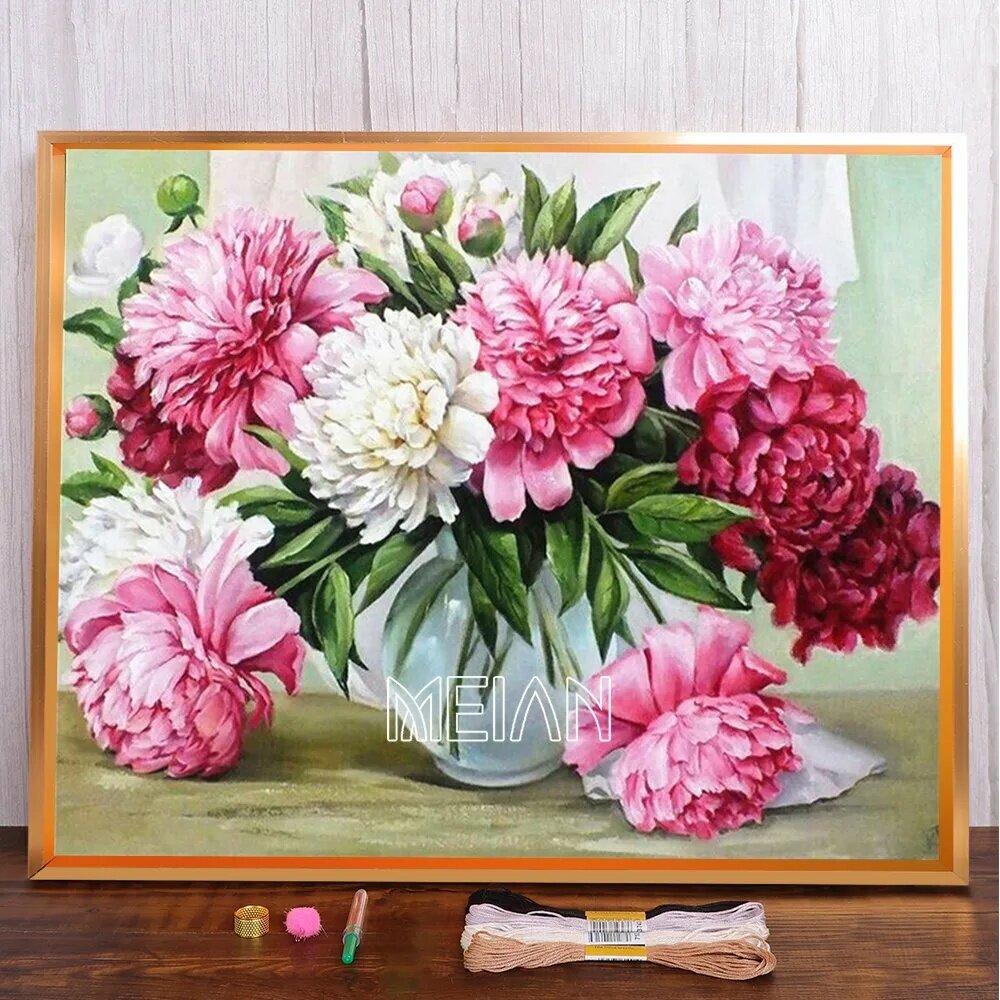 MEIAN Набор для вышивания,40x30CM,14CT, Пиони цветы