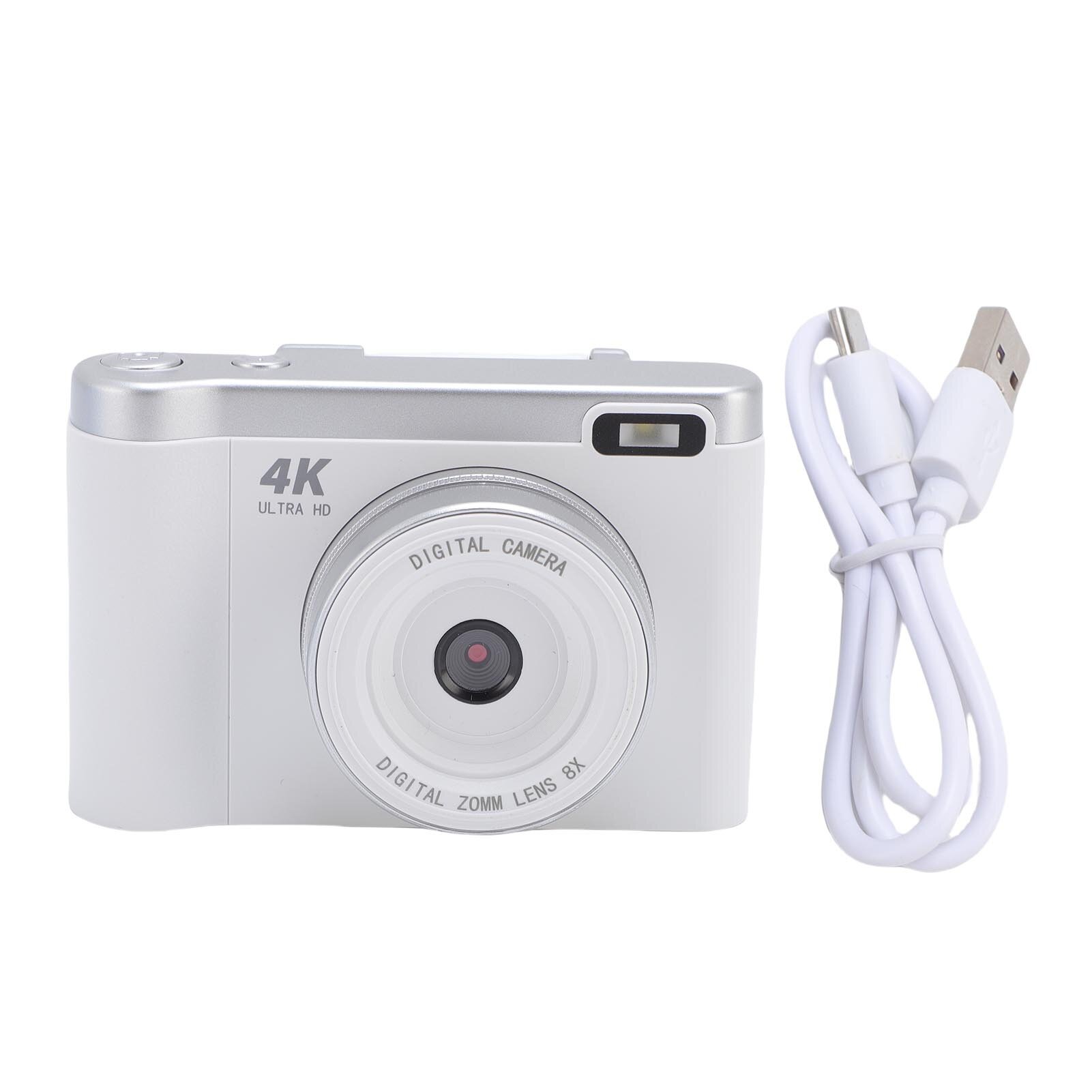 Видеоблог Цифровой Камеры 1080P 12MP с Автоматической Фокусировкой и 2,8 Дюймовым Откидным Экраном на 180 Градусов с 8-кратным Зумом и Защитой от Встряхивания для Фотосъемки Белого цвета
