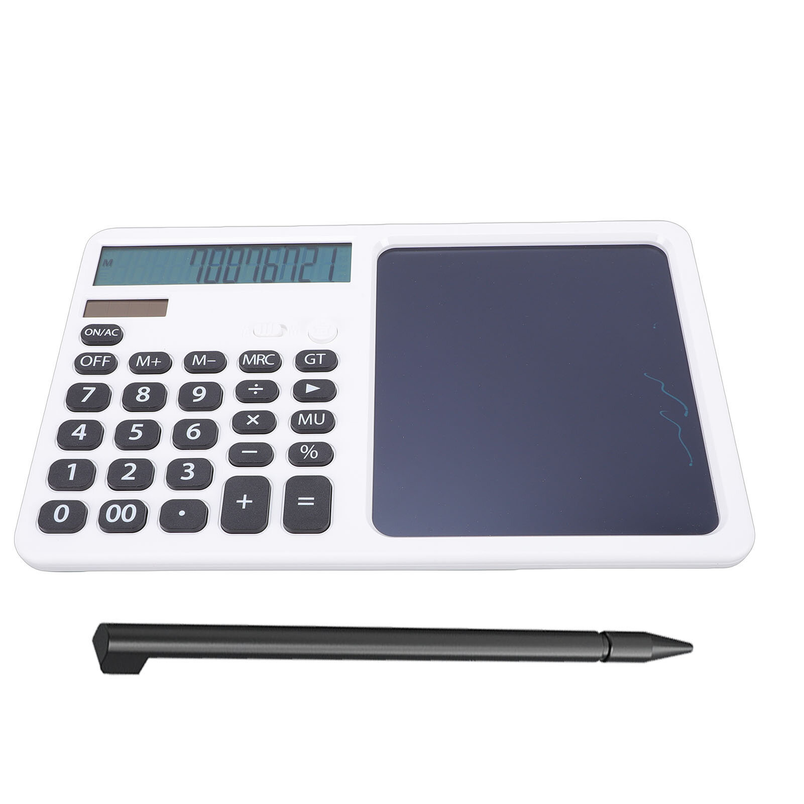 Многофункциональный калькулятор с блокнотом, 12-значный калькулятор с большим дисплеем для школы, дома, бизнеса, с питанием от солнечной батареи или батареи, белый
