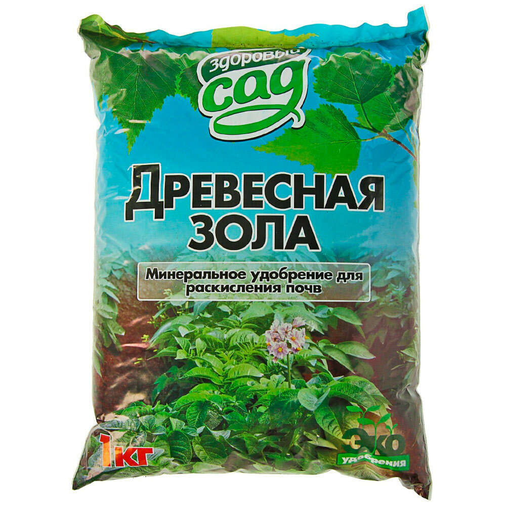 Зола древесная «Здоровый сад», 1 кг, минеральное удобрение для раскисления почв