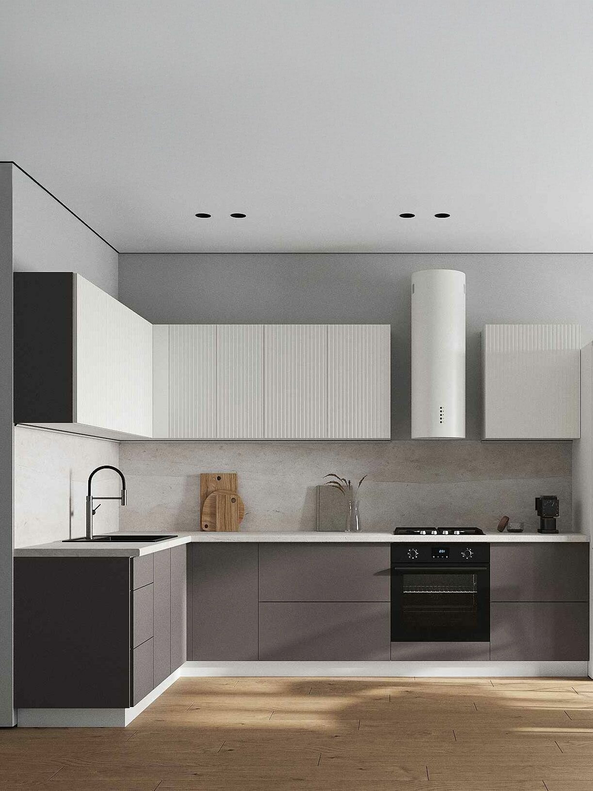 Кухонный гарнитур угловой Комби 3.0х1.8 м, мебель для дома и кухни, Белый / Бланж / Грей