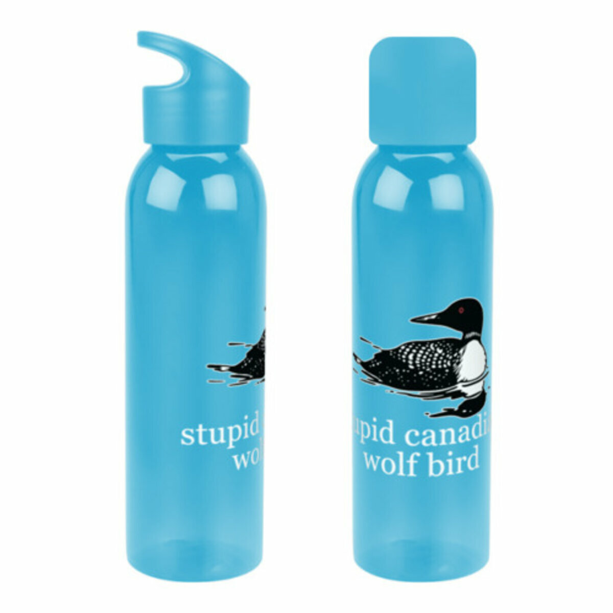 Бутылка для воды «stupid canadian wolf bird» (голубой)