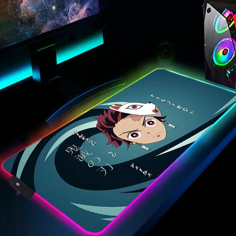Коврик Demon Slayer, универсальный, игровой, подсветка RGB, прошитые края, 900x400 см