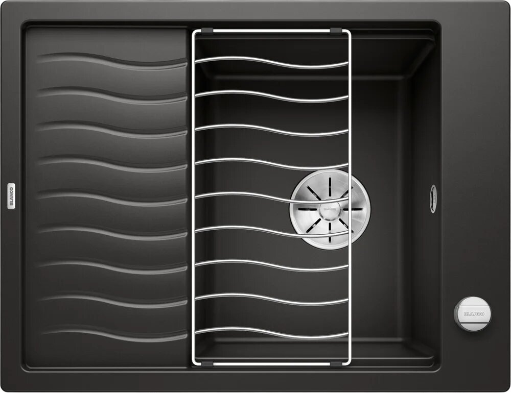 Мойка кухонная Blanco Elon 45S 525879 65x50, прямоугольная, мойка для кухни, с крылом, черная, под столешницу, матовая